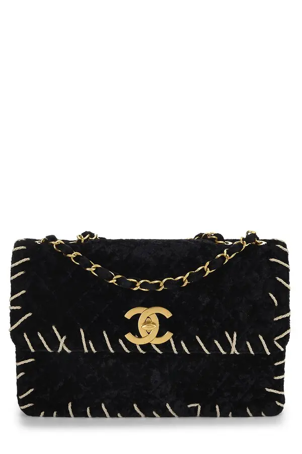 Chanel Crushed Velvet Whipstitch Half Flap - Black