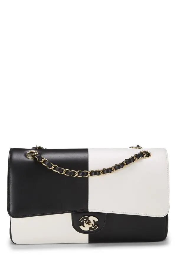 Chanel Black & White Geometric Lambskin Classic Double Flap - Multi