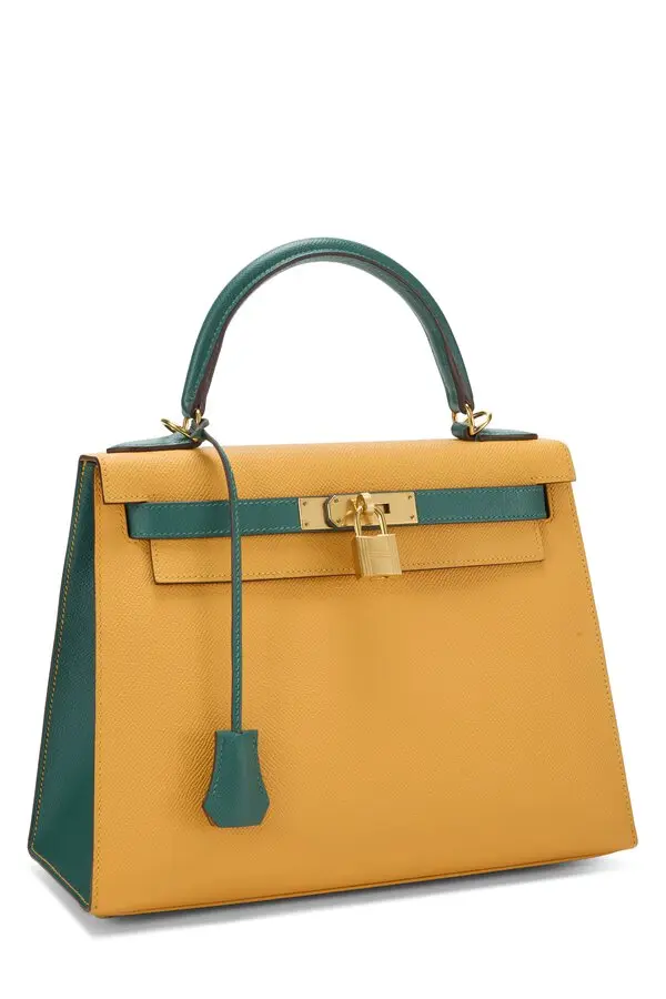 Hermès Jaune D'or & Menthe Epsom Horseshoe Kelly Sellier 28