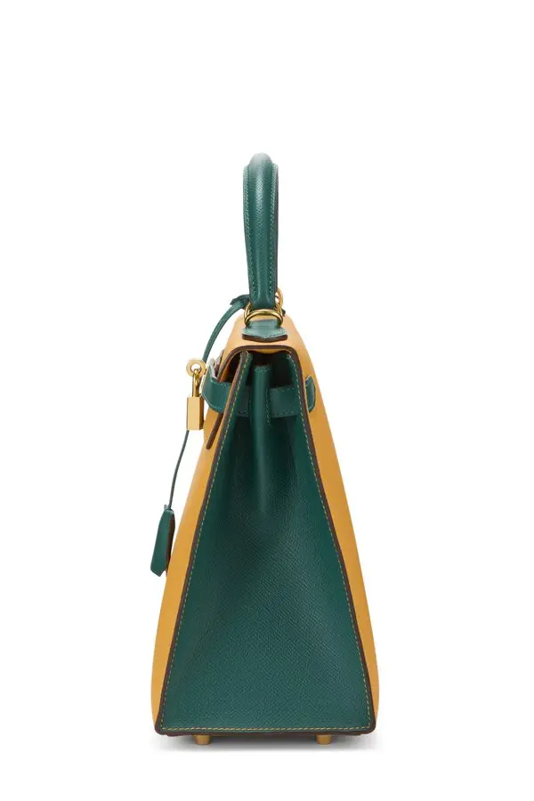Hermès Jaune D'or & Menthe Epsom Horseshoe Kelly Sellier 28
