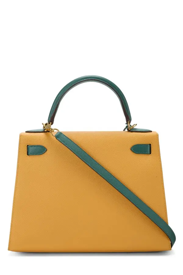 Hermès Jaune D'or & Menthe Epsom Horseshoe Kelly Sellier 28
