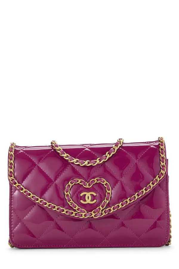 Chanel Patent Leather Chain Around Heart Wallet On Chain - Pink