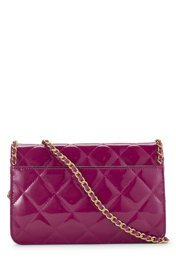 Chanel Patent Leather Quilted Heart Wallet On Chain