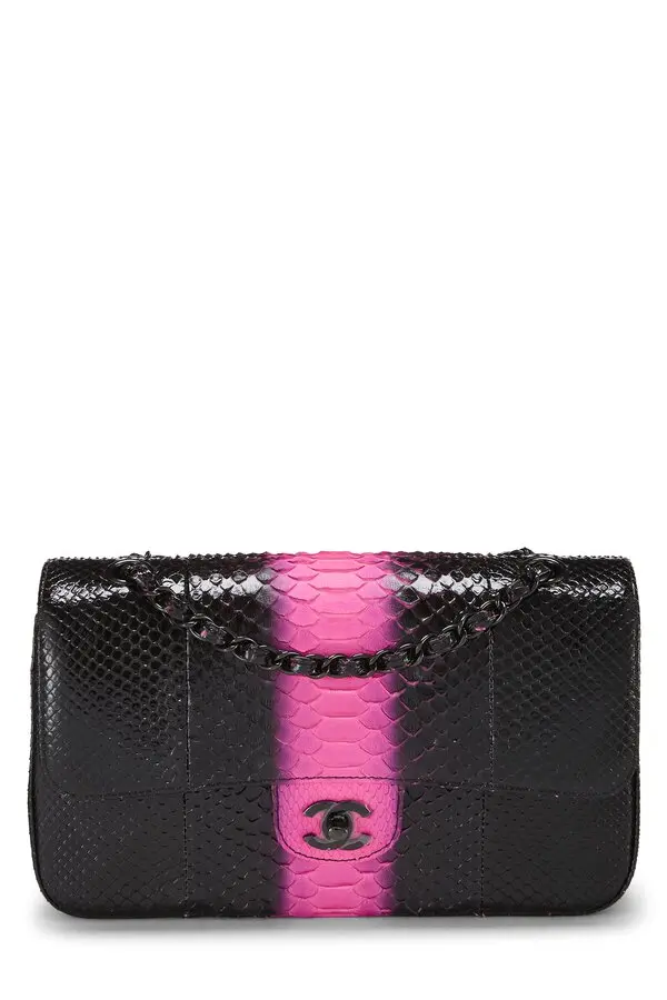 Chanel Black & Pink Python Classic Double Flap Medium - Multi