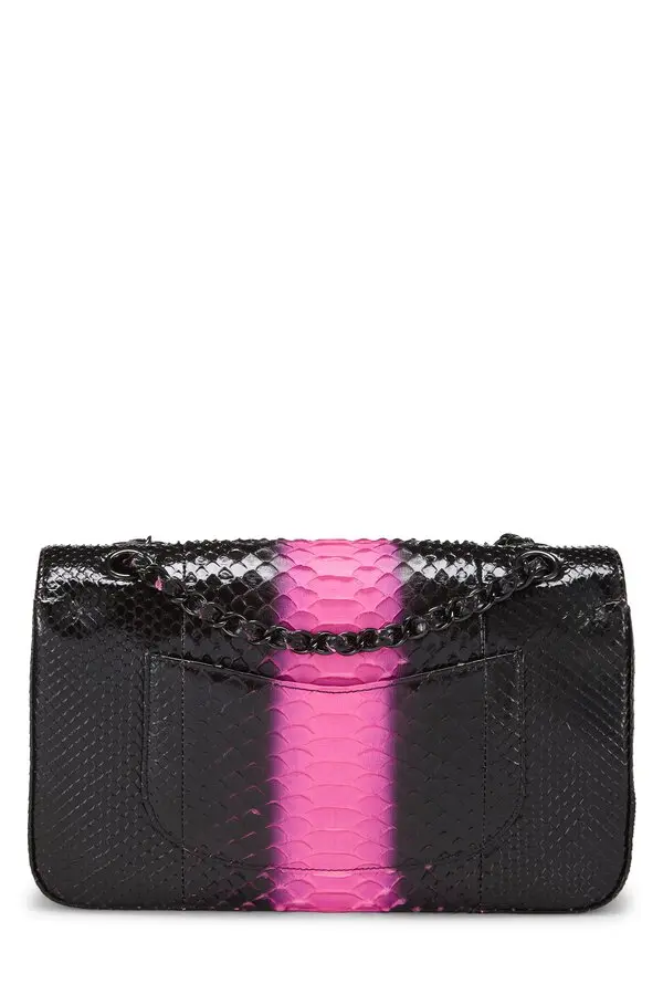 Chanel Black & Pink Python Classic Double Flap Medium
