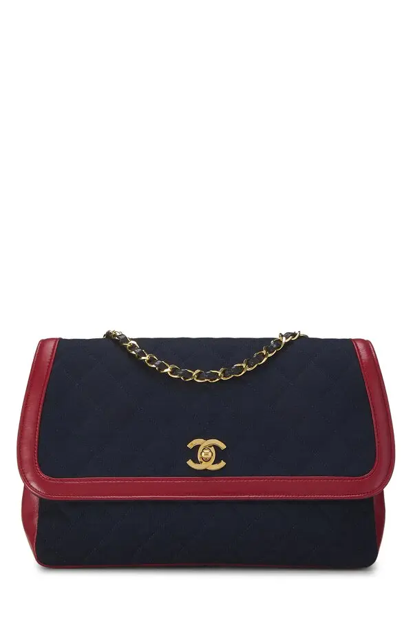 Chanel Jersey Border Flap Medium - Navy