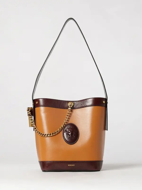 Versace Smooth Calfskin Leather Pivot Shoulder Bag - Brown