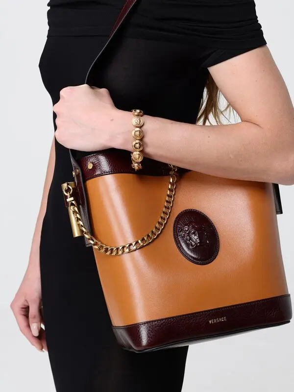 Versace Smooth Calfskin Leather Pivot Shoulder Bag - Brown
