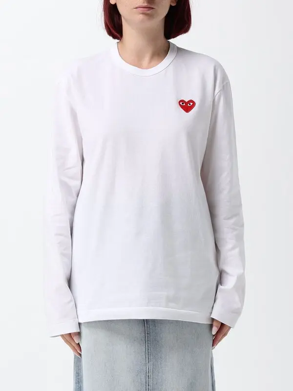 Comme Des Garçons Long Sleeve Cotton T-shirt With Logo Detail - White