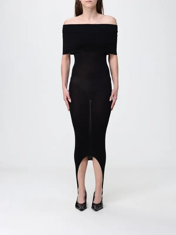 Alaïa Off-the-shoulder Jersey Dress With Asymmetrical Hem - Black