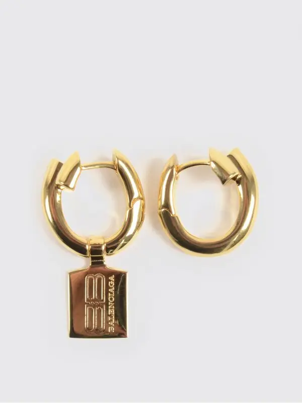 Balenciaga Hoop Earrings With Engraved Logo - Gold