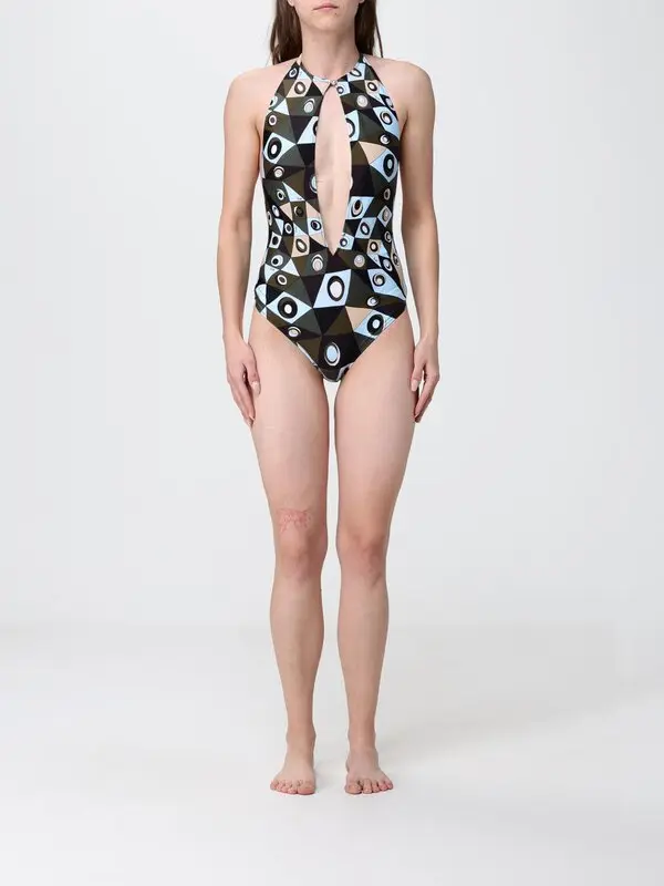Emilio Pucci Embellished Geometric Print Halterneck One Piece Swimsuit