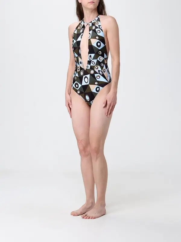 Emilio Pucci Embellished Geometric Print Halterneck One Piece Swimsuit