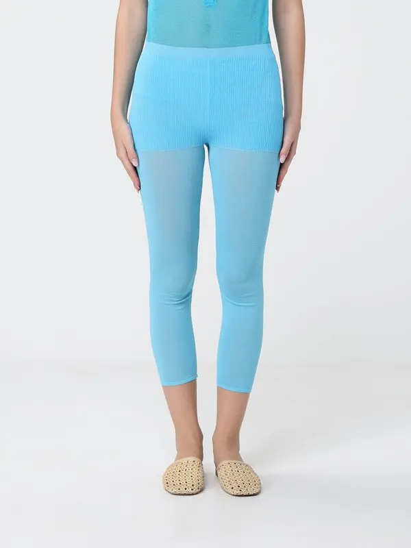 Paloma Wool Slim Fit Knit Leggings In Organic Cotton With A Mid-rise Waist - Blue