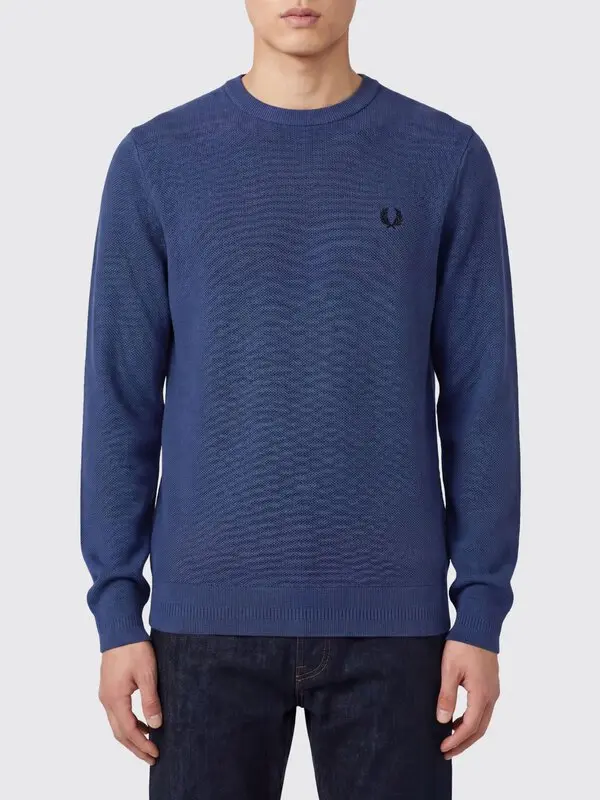 Fred Perry Textured Cotton Crew Neck Sweater - Blue