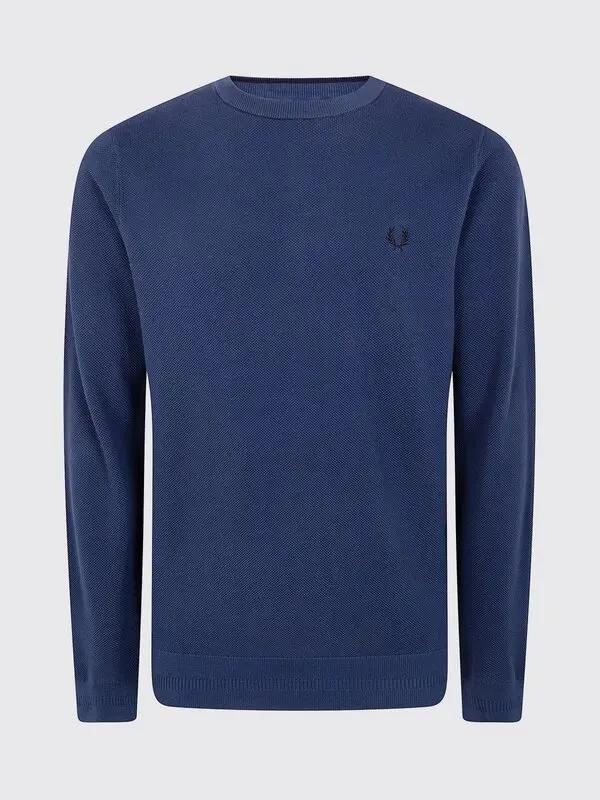Fred Perry Textured Cotton Crew Neck Sweater - Blue
