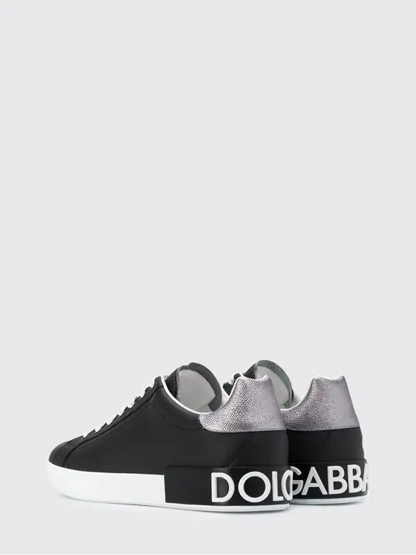 Dolce & Gabbana Portofino Smooth Calfskin Low-top Sneakers With Logo