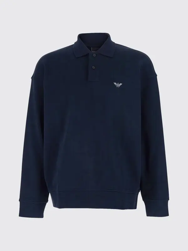 Emporio Armani Long-sleeved Cotton Polo Shirt With Embroidered Eagle Logo