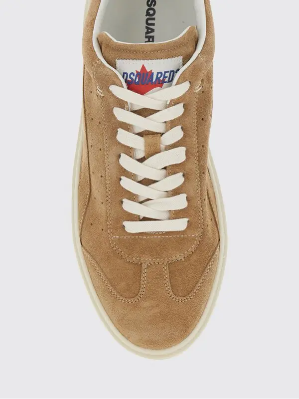 Dsquared2 Suede Calfskin Low-top Sneakers With Applied Side Logo - Beige