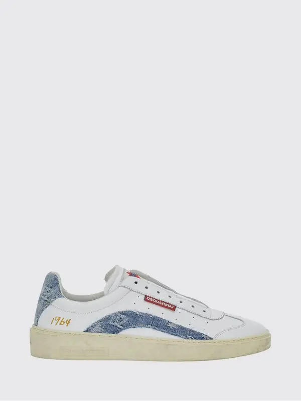 Dsquared2 Leather And Denim Bicolour Low Top Trainers - White
