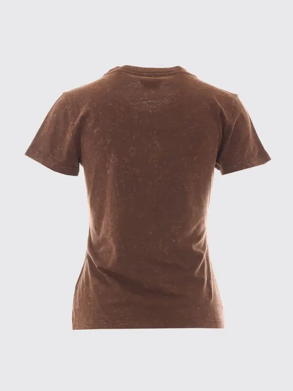 GANNI Crew Neck Cotton T-shirt With Contrast Logo - Coffee