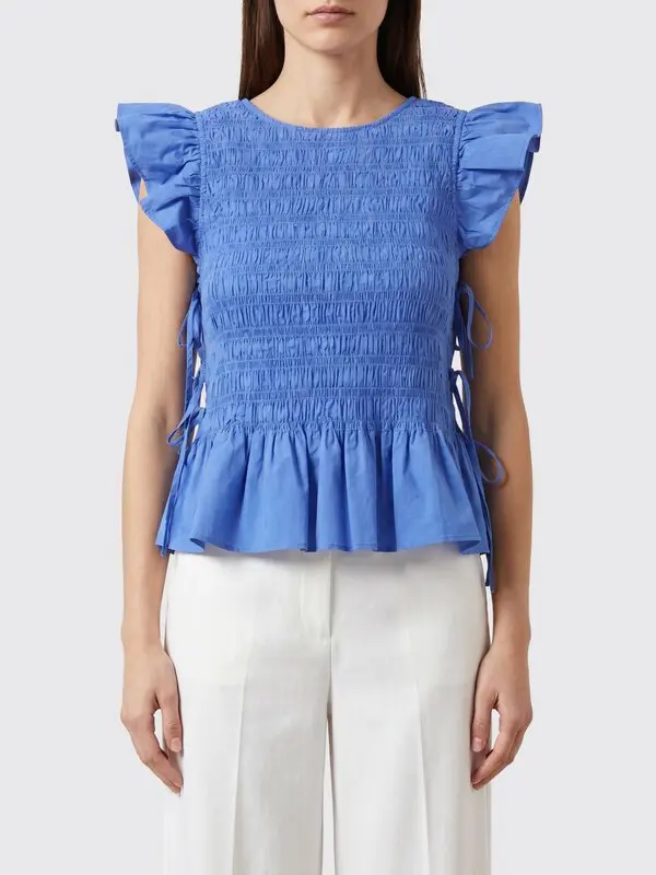 GANNI Sleeveless Ruched Stretch Cotton Top - Marine