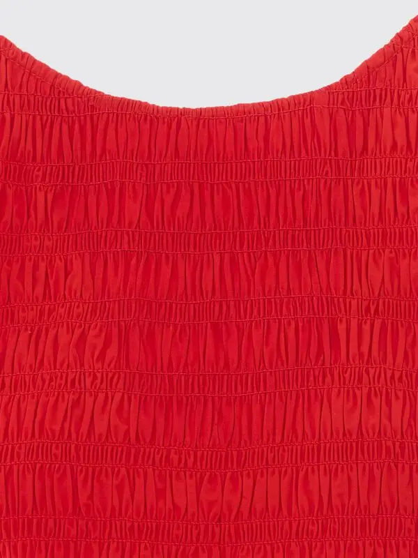 GANNI Sleeveless Ruched Stretch Cotton Top - Red
