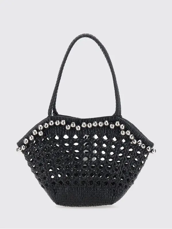 OSOI Lip Shoulder Bag In Recycled Leather With A Woven Double Handle