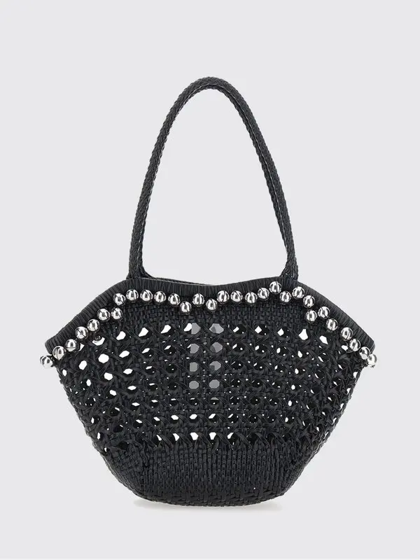 OSOI Lip Shoulder Bag In Recycled Leather With A Woven Double Handle