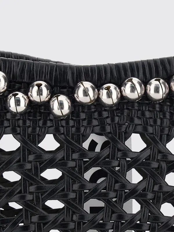 OSOI Lip Shoulder Bag In Recycled Leather With A Woven Double Handle