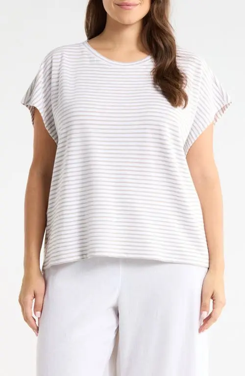 Eileen Fisher Stripe Crewneck Organic Cotton Top - Chalk