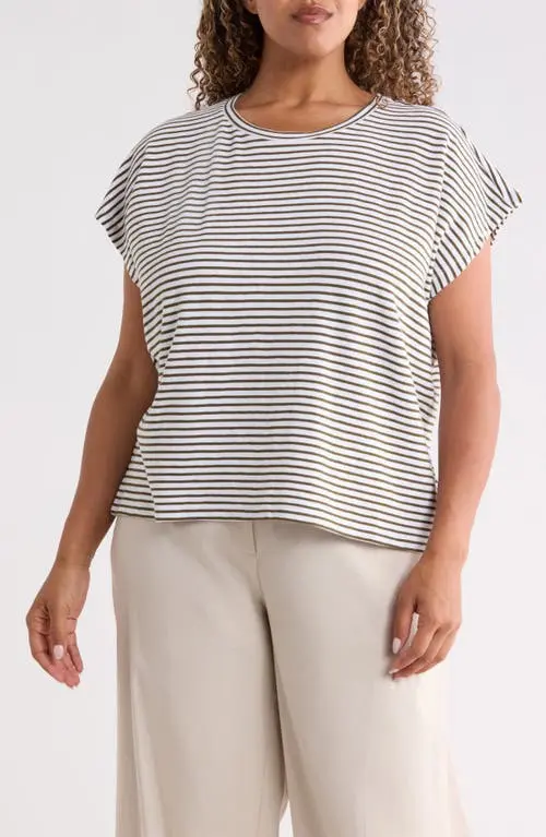 Eileen Fisher Striped Organic Cotton Crewneck Top - Olive