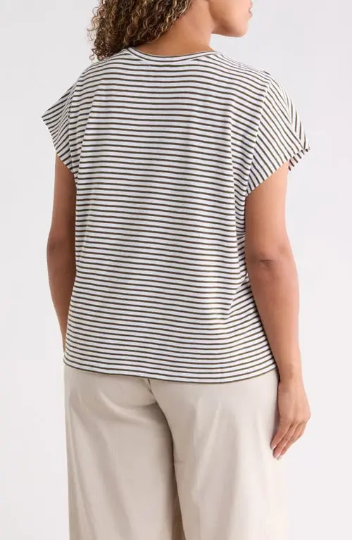 Eileen Fisher Striped Organic Cotton Crewneck Top - Olive