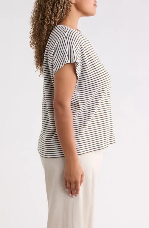Eileen Fisher Striped Organic Cotton Crewneck Top - Olive
