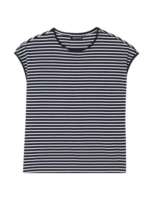 Whistles Striped Cap Sleeve T-shirt - Navy/multi