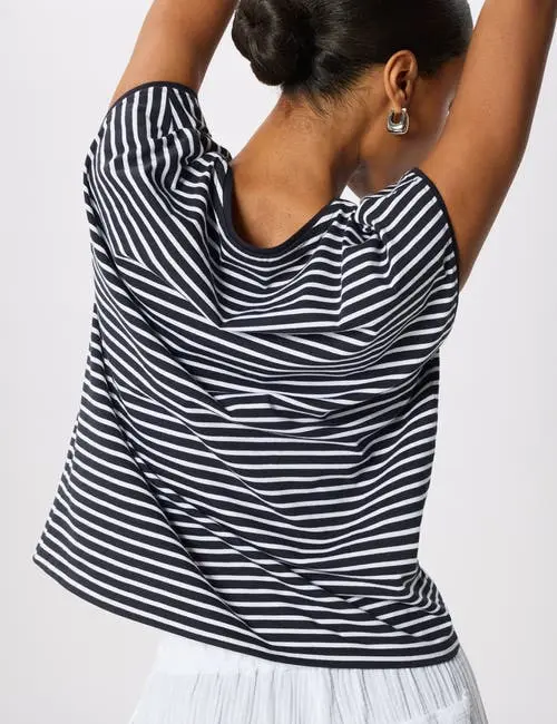 Whistles Striped Cap Sleeve T-shirt - Navy/multi