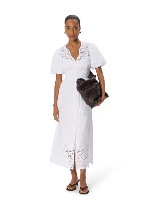 Whistles 100% Cotton Broderie Midi Dress - White