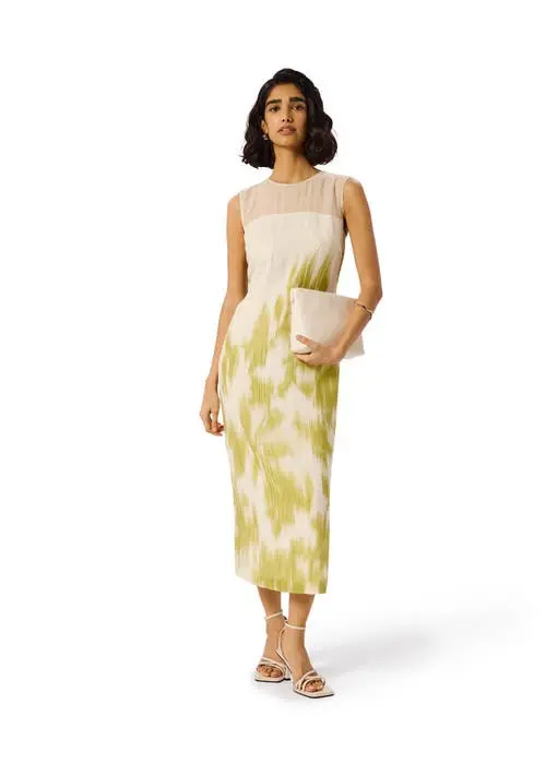 Whistles Sleeveless Round Neck Midi Dress - Green/multi