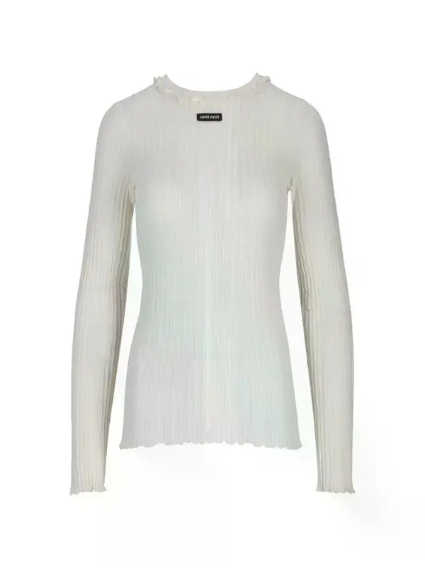 Miu Miu Ruffle-trim Ribbed Knit Sweater