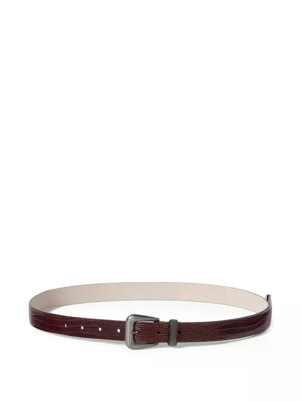 Brunello Cucinelli Lizard-effect Calfskin Belt - Brown