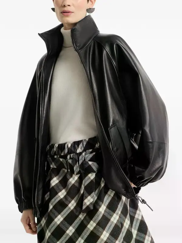 Brunello Cucinelli Nappa Leather Bomber Jacket With Monili Embellishment - Black