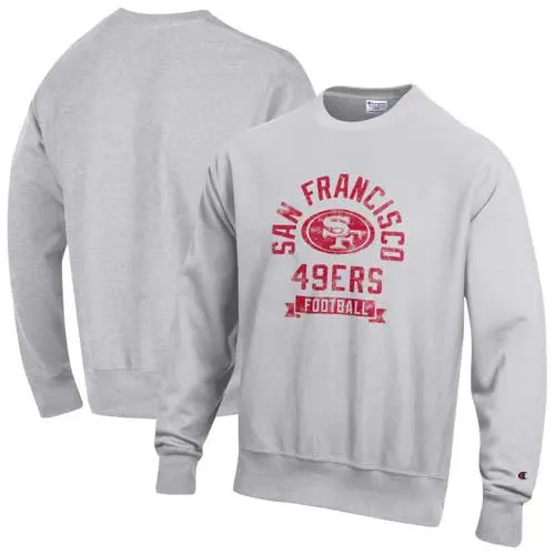 Champion San Francisco 49ers Reverse Weave Fleece Pullover Sweatshirt - Heather Gray