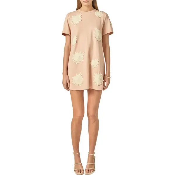 English Factory Flower Detail T-shirt Minidress - Peach