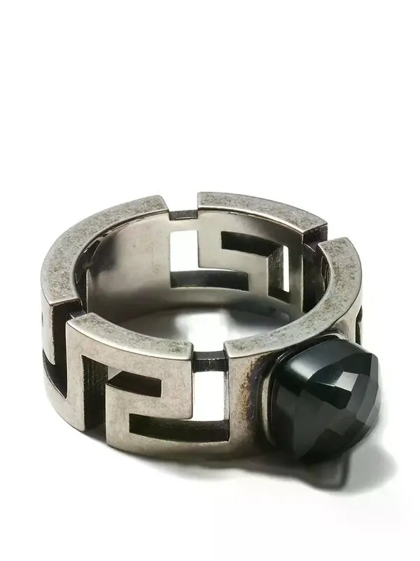 Versace Greca Ring With Faceted Glass Stone - Silver