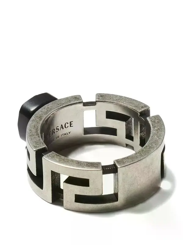 Versace Greca Ring With Faceted Glass Stone