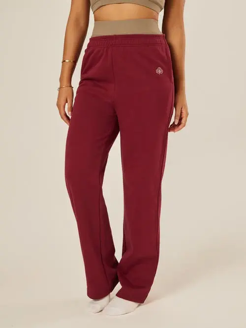 BE ATHLETICA Varsity Athletica Wide Leg Joggers - Garnet