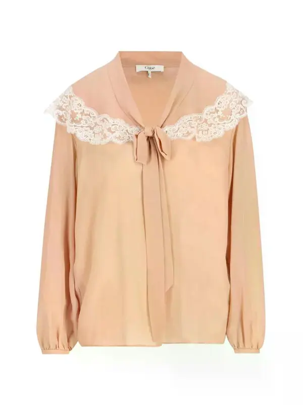 Chloé Lace-trimmed Tie-neck Silk Shirt - Orange
