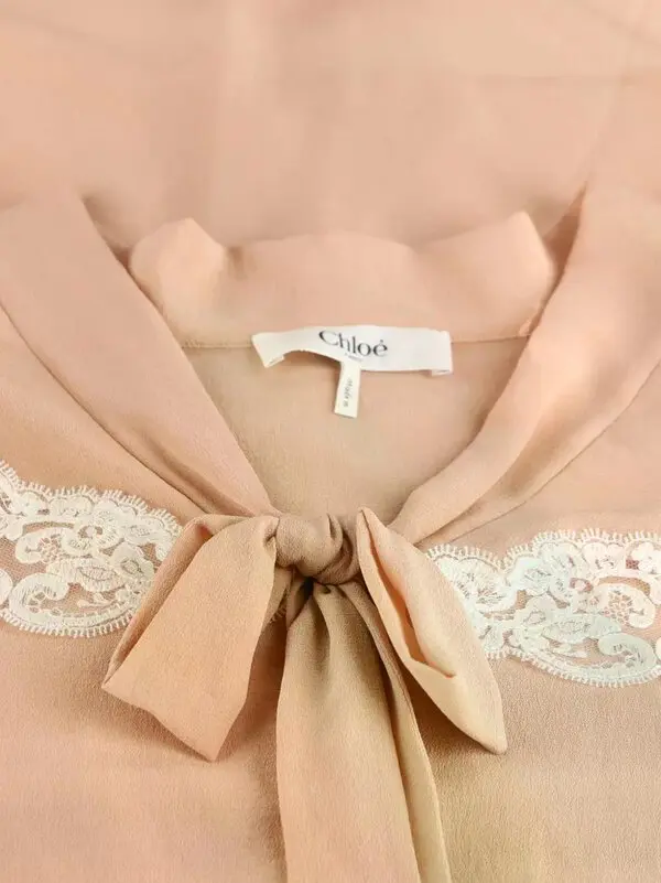Chloé Lace-trimmed Tie-neck Silk Shirt - Orange