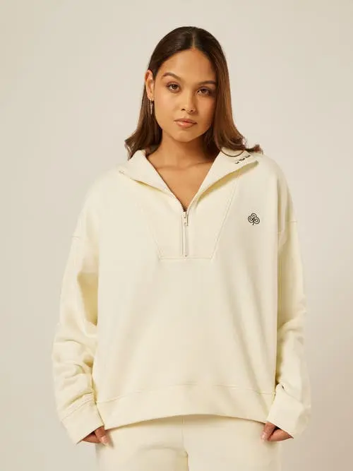 BE ATHLETICA Varsity Athletica Quarter Zip Sweatshirt - Marshmallow