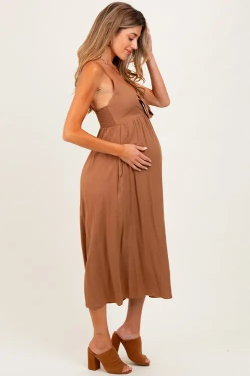 PINKBLUSH Sleeveless Front Tie Maternity Midi Dress